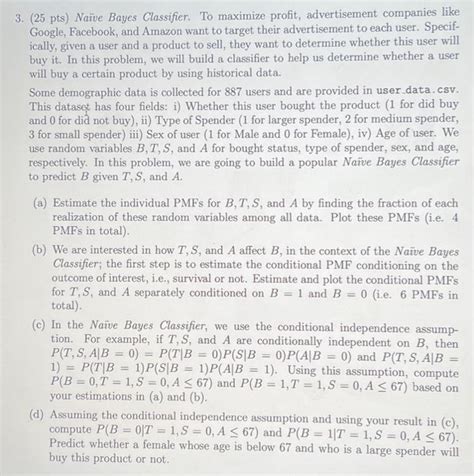 solved 3 25 pts naïve bayes classifier to maximize