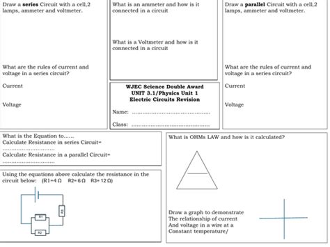 Wjec Science Electrical Circuit Revision Mat And Ppt Double Award Science Unit 3 1 Physics Unit 1