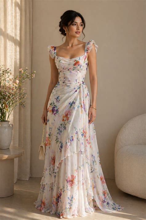 Cottagecore Dress Maxi Summer Wrap Floral Casual Vintage Square Neck