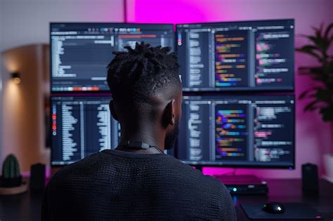 Premium Photo Software Developer Working On Code In Front Of Computer