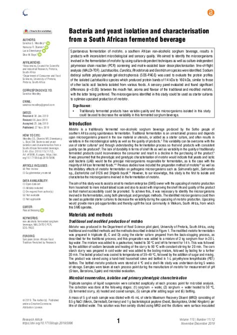 Pdf Bacteria And Yeast Isolation And Characterisation From A South
