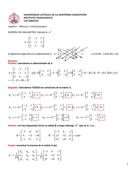 Calcular Inversa De Una Matriz Pdf Determinante Matriz Matemáticas