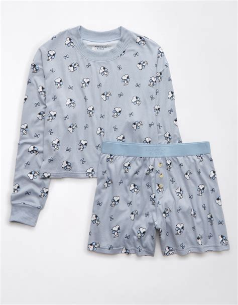 Ae Snoopy Bow Plush Pj Set Pj Sets Snoopy Pajamas Women Denim Jeans
