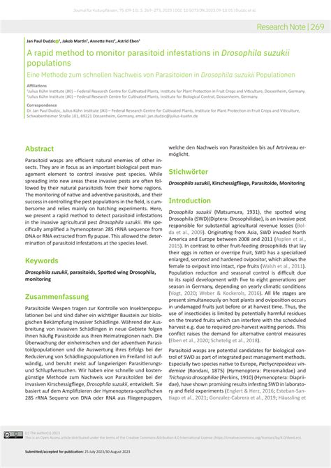 Pdf A Rapid Method To Monitor Parasitoid Infestations In Drosophila