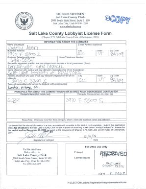 Fillable Online Clerk Slco Q FP Yf Salt Lake County Lobbyist License