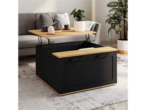 Table basse plateau relevable carrée vito bois et noir Conforama