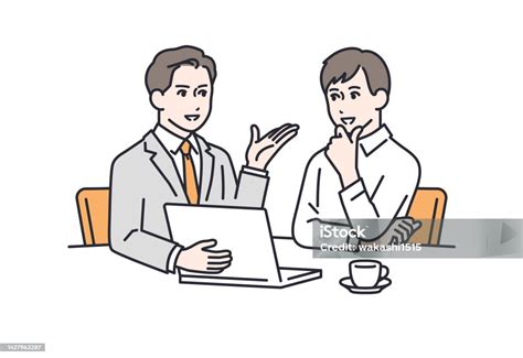 사업가와 상담하는 청년의 벡터 일러스트 레이 션 자료 증권 시장과 거래소에 대한 스톡 벡터 아트 및 기타 이미지 증권 시장과