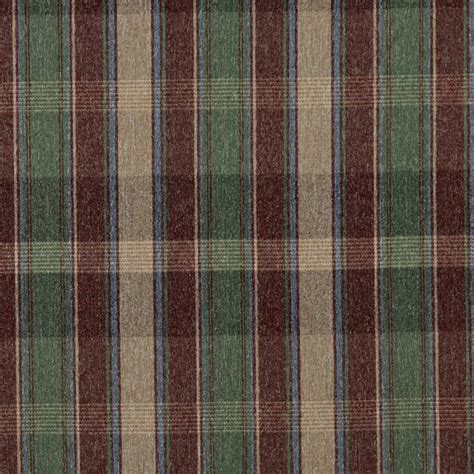 Burgundy Blue Green Beige Plaid Country Tweed Upholstery Fabric By