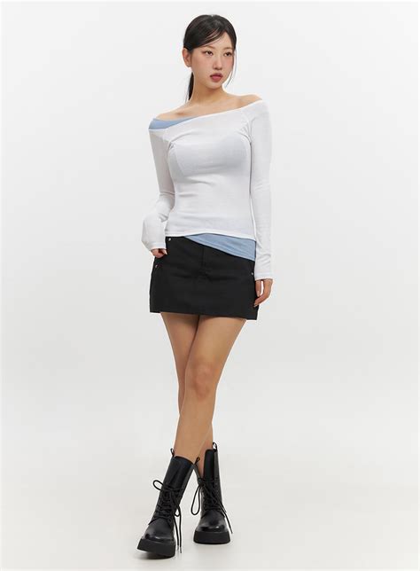 Off Shoulder Asymmetric Long Sleeve Top If510 Acubi Style Lewkin
