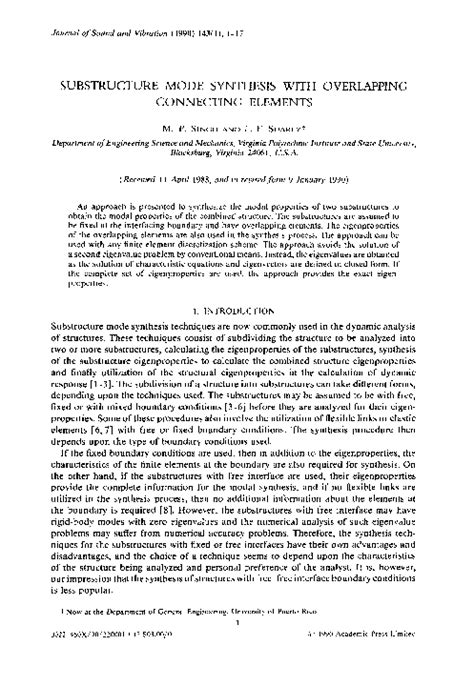 Pdf Substructure Mode Synthesis With Overlapping Connecting Elements