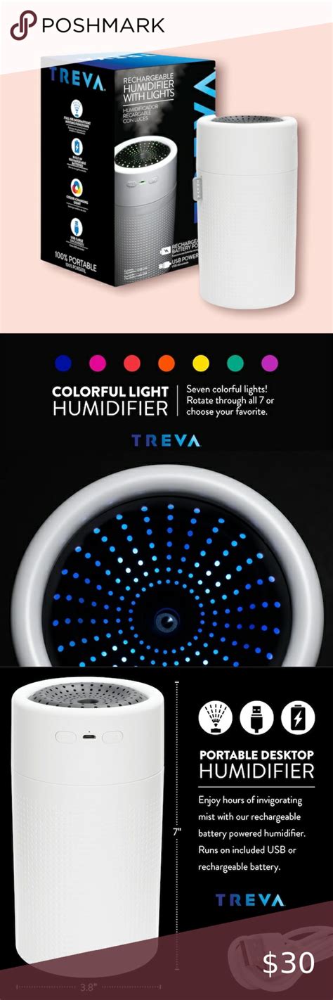 Treva Rechargeable Humidifier With Lights 🔵🔴🟠🟡🟢🟣 Small Humidifier
