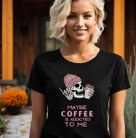 Halloween Coffee Lovers Tshirt Skeleton Drinking Coffee Womens Shirt