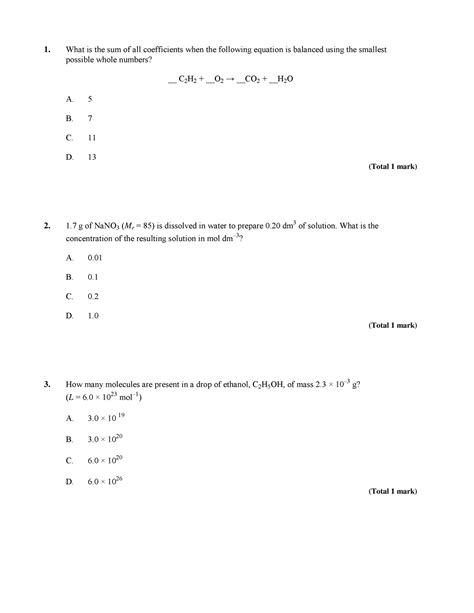 1 Question Bank Quantatative Chemistry What Is The Sum Of All