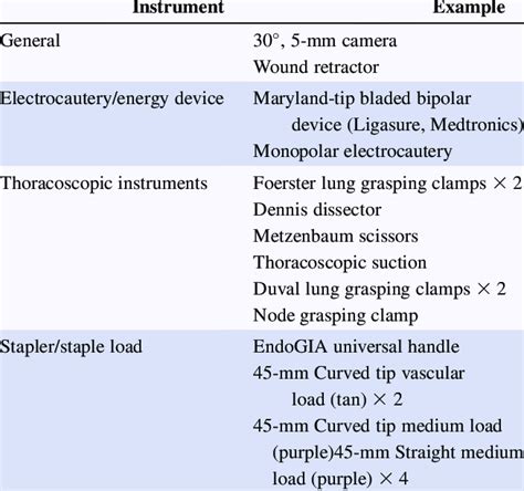 List Of Instruments For Thoracoscopic Segmentectomies Download Scientific Diagram