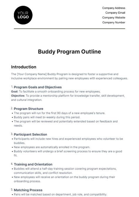 Free Buddy Program Outline Hr Template To Edit Online
