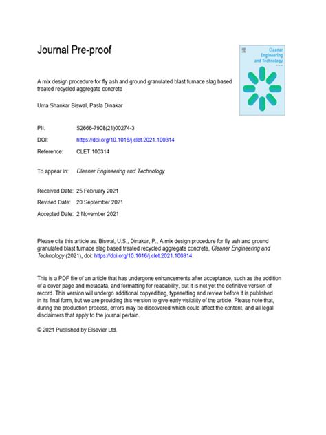Sd A Mix Design Procedure For Fly Ash And Ground Granulated Blast