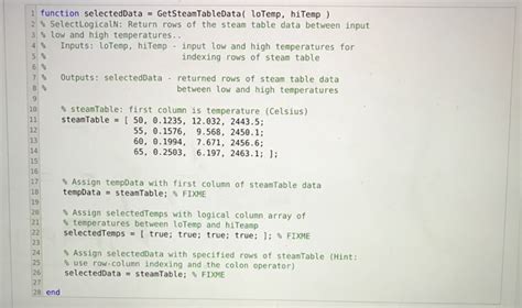 Solved Selecting Steam Table Data Using Relational Operators