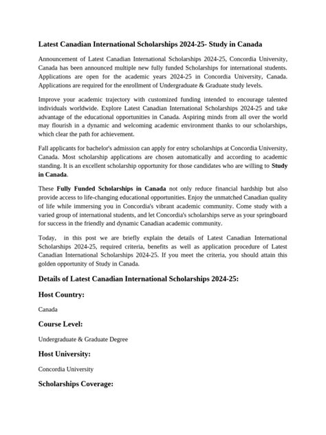 Canadian Scholarships 2024 25 Pdf Science