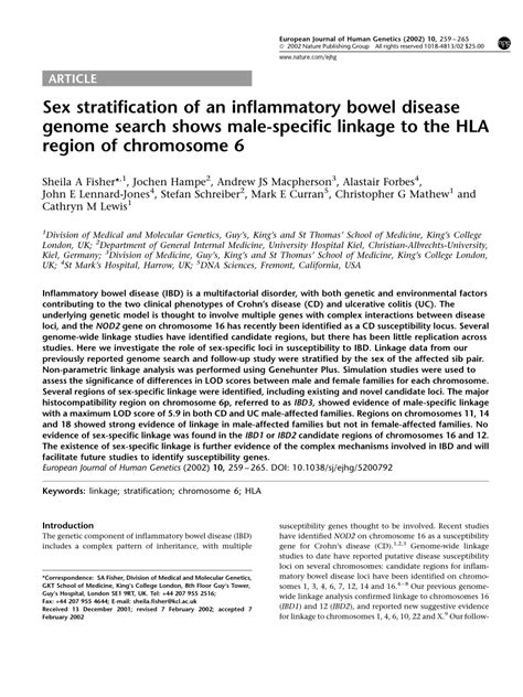 Pdf Sex Stratification Of An Inflammatory Bowel Disease Genome Search