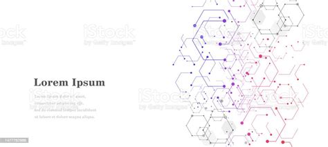 추상 파란색 빨간색 육각형 기하학적 배경 과학 기술 네트워크 개념 그라데이션에 대한 스톡 벡터 아트 및 기타 이미지