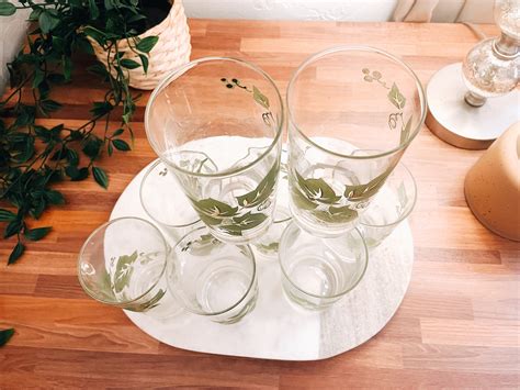 Vintage Rare Libbey Glassware Set W Caddy 8 Tumblers And Gold Etsy