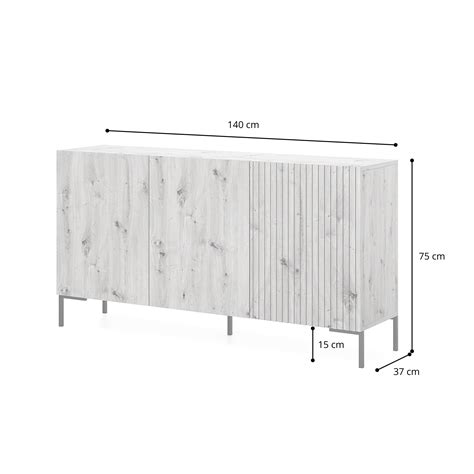 Komoda trzydrzwiowa Lammelo 140 cm czarna dąb lamele Selsey