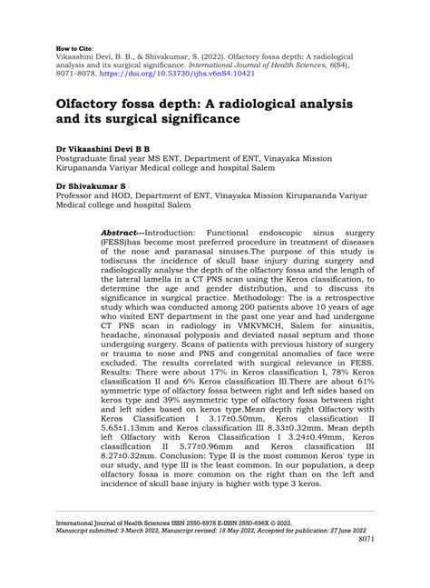 Pdf Olfactory Fossa Depth A Radiological Analysis And Its Surgical