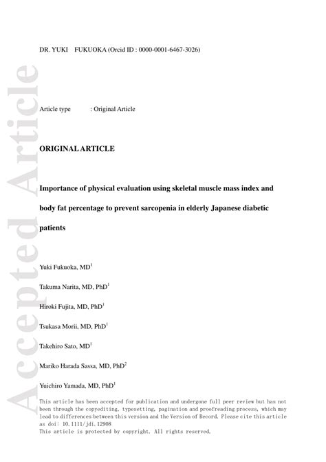 Pdf Importance Of Physical Evaluation Using Skeletal Muscle Mass
