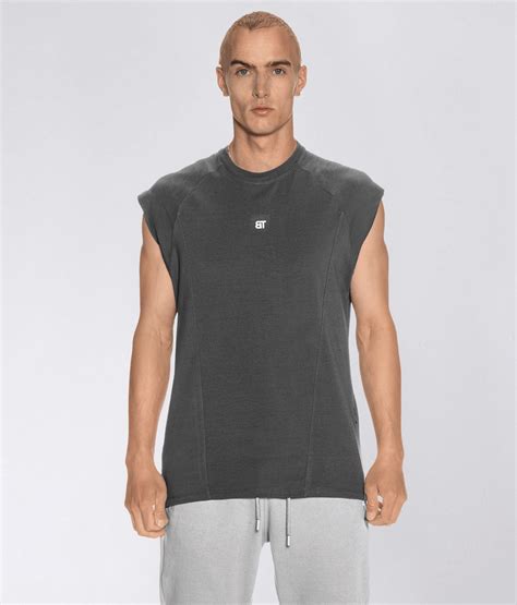 Born Tough Back Shoulder Drop Sleeveless Gym Workout T Shirt For Men Grey
