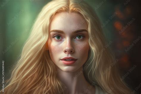 Portrait Of A Breathtakingly Beautiful Woman With Flowing Golden Hair