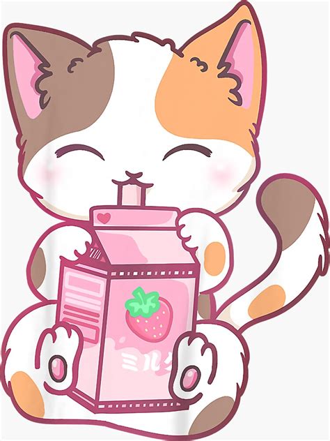 Pegatina Strawberry Milk Cat Kawaii Neko Anime Para Niños Strawberry Shake De Janengel482