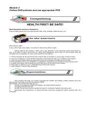 10 TLE ICT CSS Week 3 Pdf Module 3 Follow OHS Policies And Use Appropriate PPE HEALTH FIRST