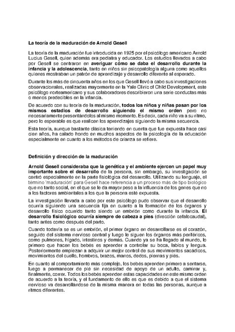 La Teoría De La Maduración De Arnold Gesell La Teoría De La