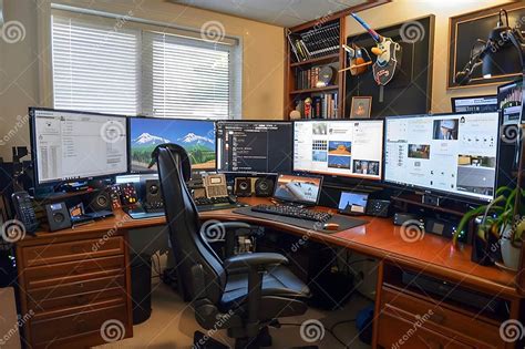 Ultimate Home Office Setup Multiple Monitors Ergonomic Chair And Efficient Desk Organization