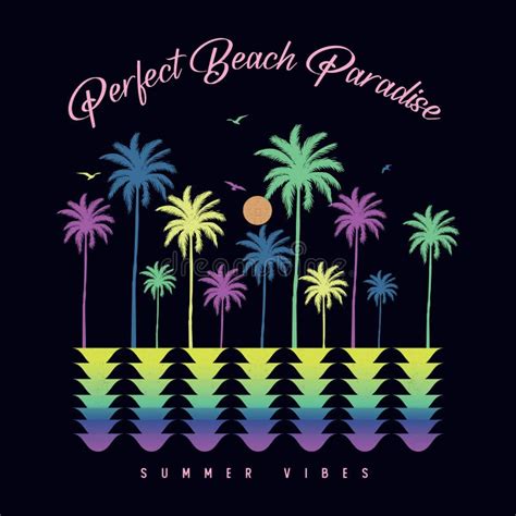 Perfect Palm Beach Paradise Text With A Waves Stock Vector