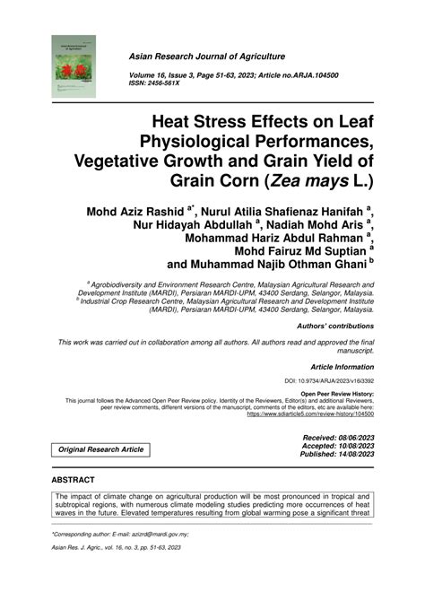 (PDF) Heat Stress Effects on Leaf Physiological Performances ...