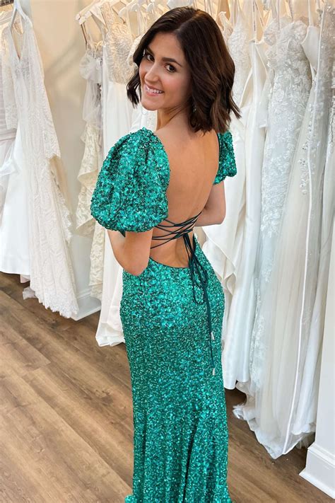 Square Neck Emerald Green Sequin Mermaid Prom Dress Fancyvestido