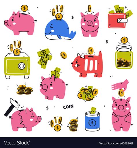 Money Box And Piggy Bank As Container For Coin Vector Image