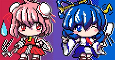 東方 ドット絵のsd巫女みこ仙人 華世衣・玖雲子 制作依頼受付中のイラスト Pixiv