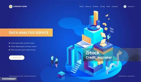 데이터 분석 서비스 아이소메트릭 벡터 일러스트레이션 추상 3d 데이터 센터 또는 데이터 센터 룸 배경 네트워크 메인프레임 인프라