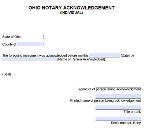 Free Ohio Individual Notary Acknowledgement Pdf Word