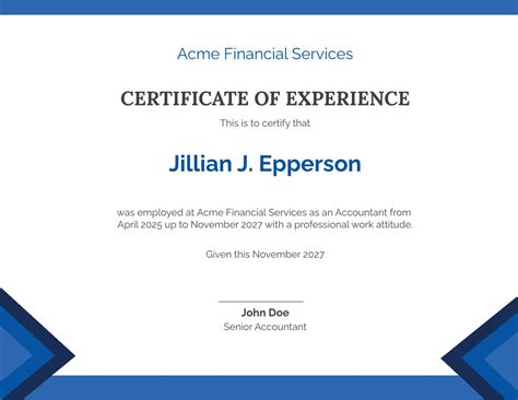 Work Experience Certificate Experience Certificate Freelancer
