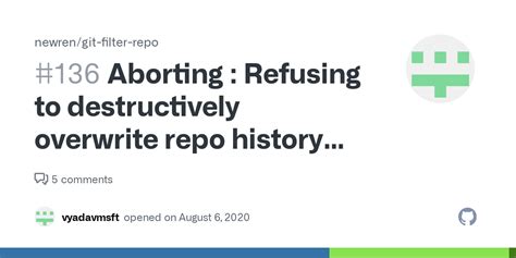 Aborting Refusing To Destructively Overwrite Repo History Since