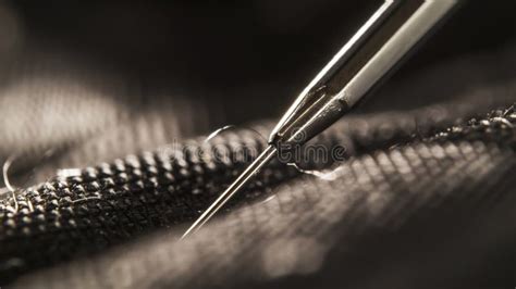 Macro View Of Sewing Needle Textile Fibers In Focus Fabric Texture