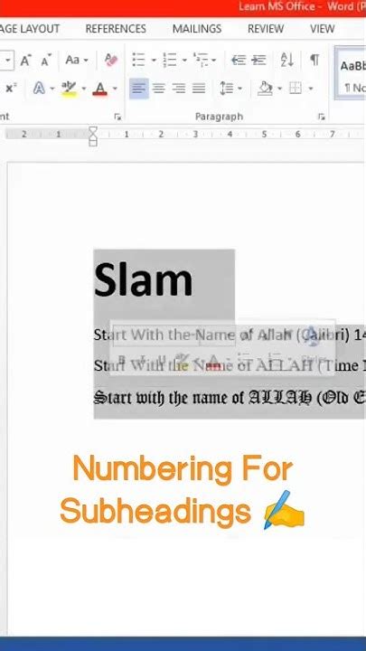 ms word numbering for subheadings msoffice shortvideo hometab