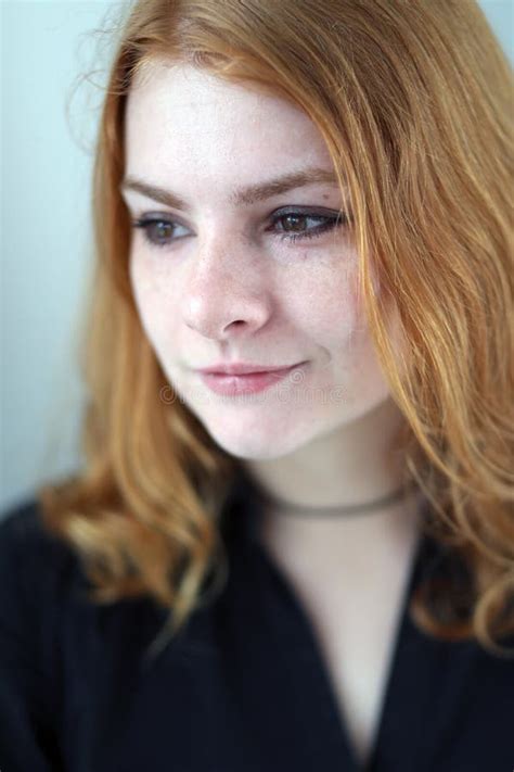 Head Shot Of A Red Haired Woman In Black Top Stock Image Image Of Redhead Beautiful