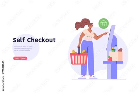 Customer Use Self Service Checkout Man With Shopping Cart Buying With Automated Self Checkout