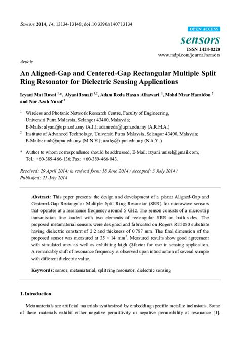 Pdf Article An Aligned Gap And Centered Gap Rectangular Multiple Split Ring Resonator For