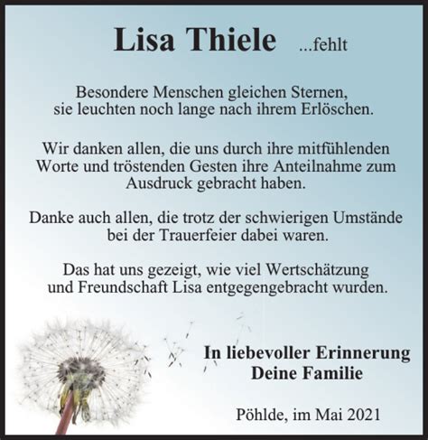 Traueranzeigen Von Lisa Thiele Harztrauer De