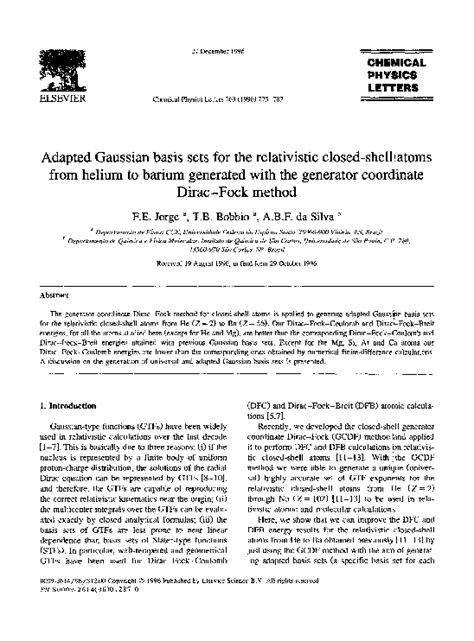Pdf Adapted Gaussian Basis Sets For The Relativistic Closed Shell